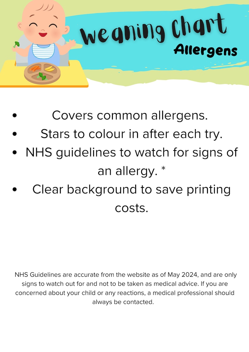 Allergen Weaning Chart for Babies – Printable Tickable Guide for Common ...