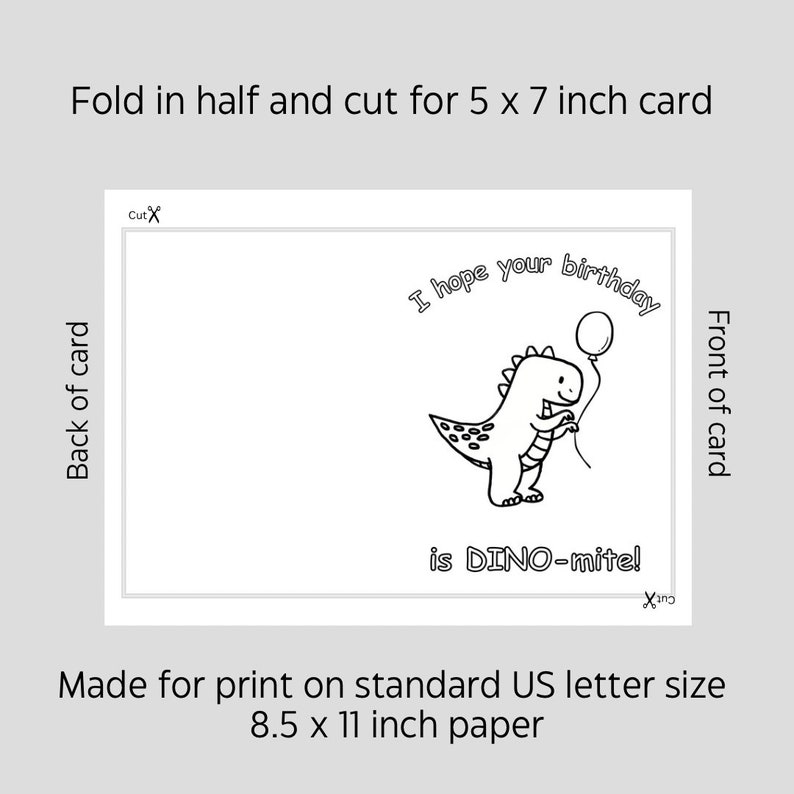 Printable Coloring Page Dinosaur Birthday Card - Etsy