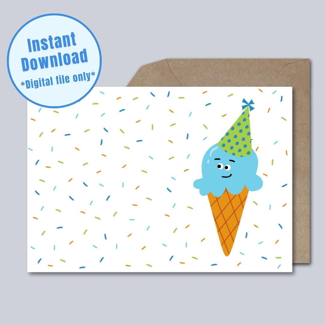 Printable Ice Cream Birthday Card, Digital Download - Etsy
