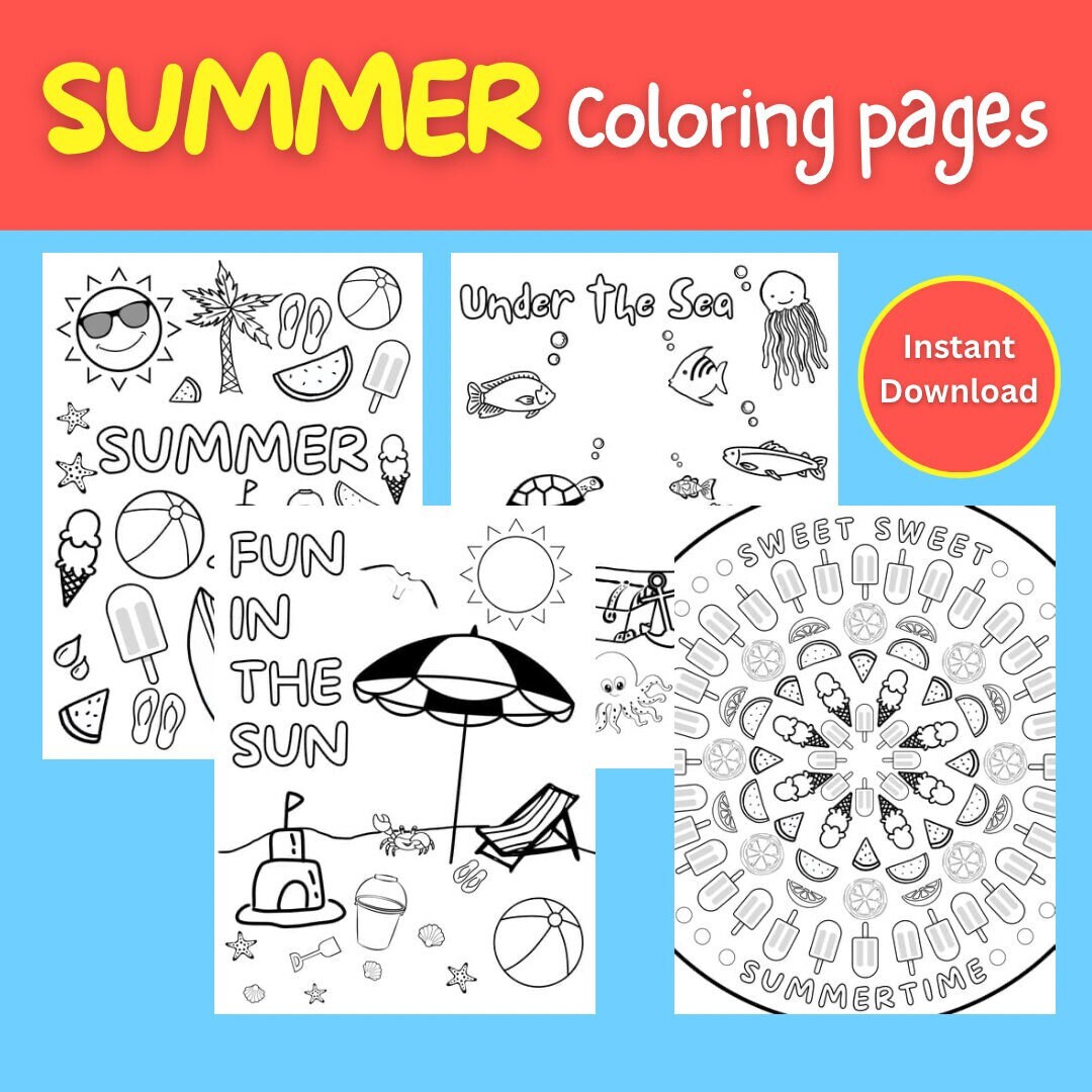 Printable Summer Coloring Sheets for Kids, Coloring Pages, Digital ...