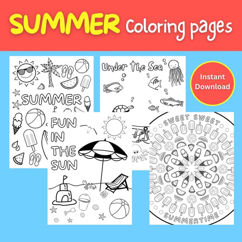 Printable Summer Coloring Sheets for Kids, Coloring Pages, Digital ...