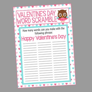Valentine's Day Word Scramble. Instant Digital Download. Valentine's ...