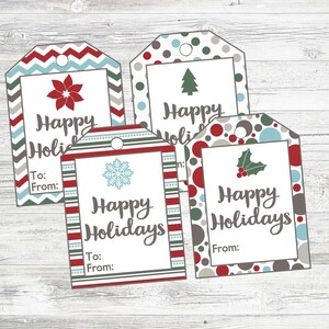 Printable Happy Holidays Gift Tags: Red, Blue, Green (digital Download ...