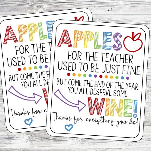 Printable Teacher Wine Tag. Apple for Teacher Used to Be Fine - Etsy