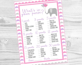 Pink Elephant Baby Shower Game Whats in Your Purse Game Girl - Etsy