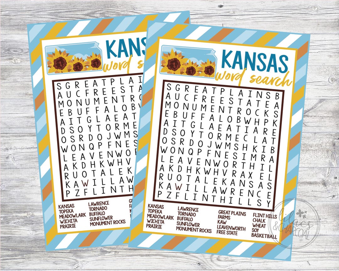 Printable Kansas Word Search. Word Search for Kansas US States Travel ...