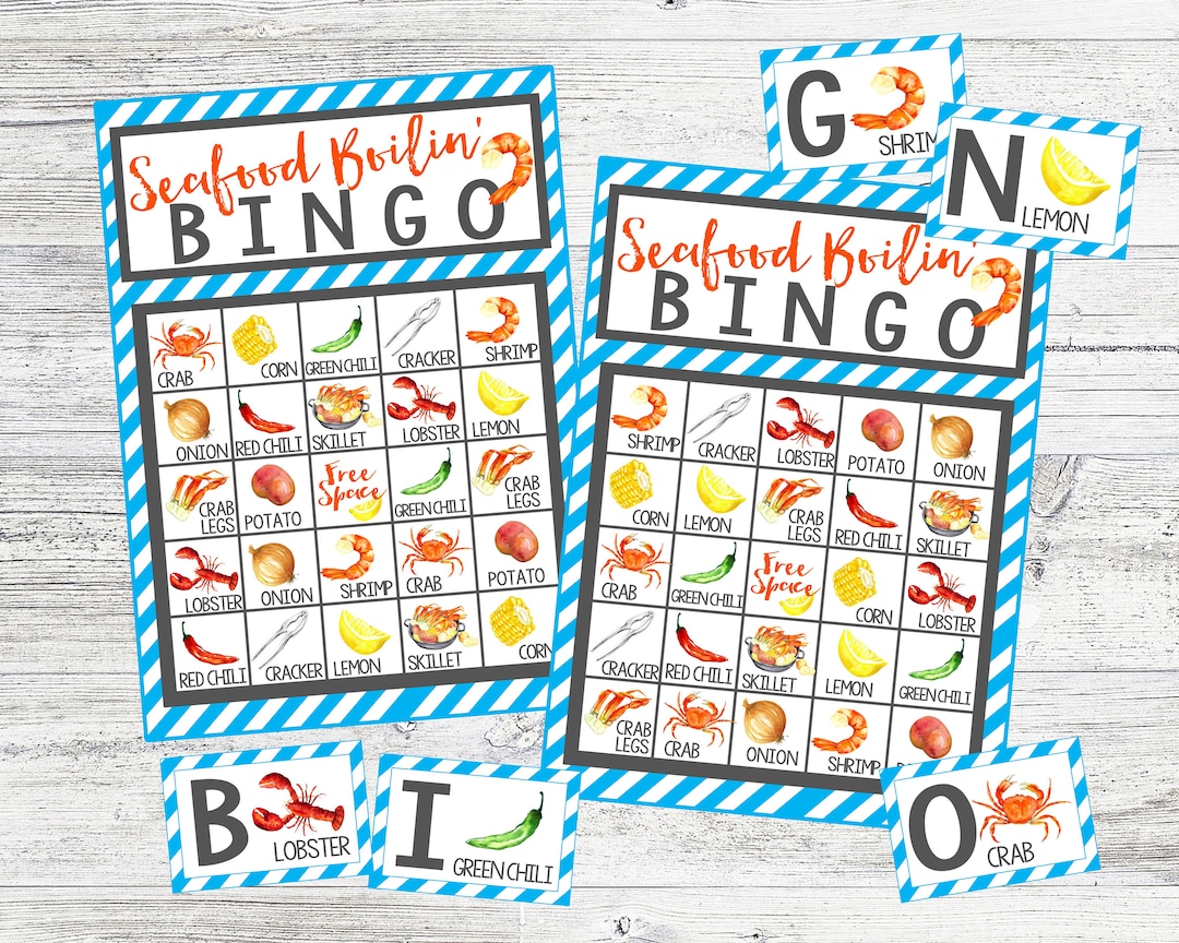 Seafood Boil Bingo Game. Printable Bingo Game Set. Incl 12 Game Cards ...