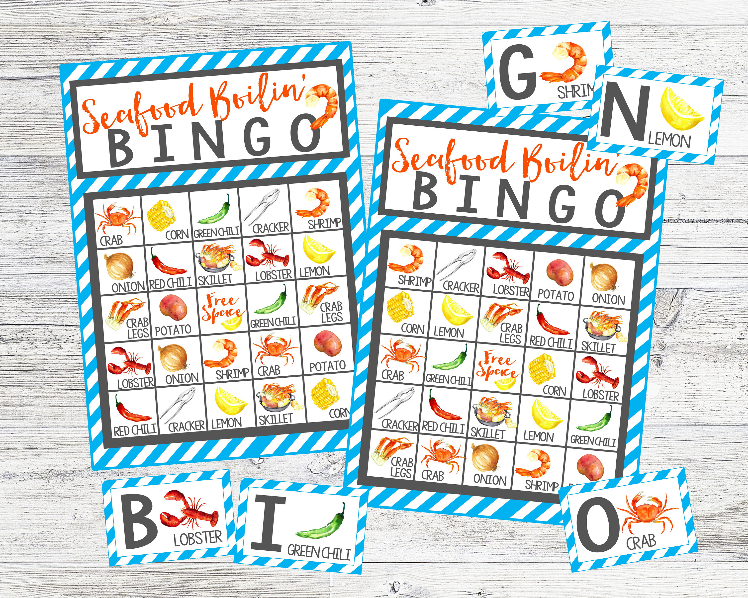 Seafood Boil Bingo Game. Printable Bingo Game Set. Incl 12 Game Cards ...