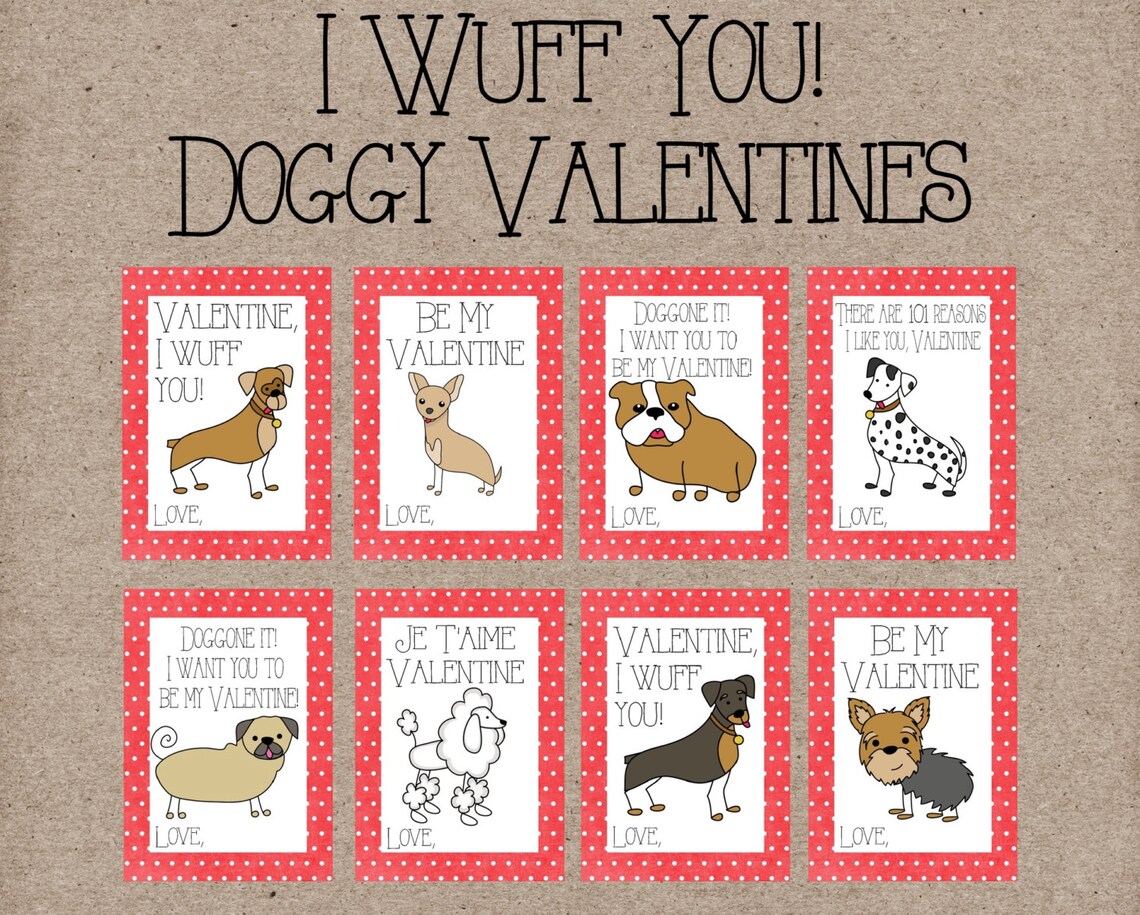 I Wuff You! Doggy, Puppy Valentine Cards. Instant Digital Download ...
