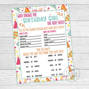 Printable Who Knows the Birthday Girl Best Game. Bright, Fun Party ...