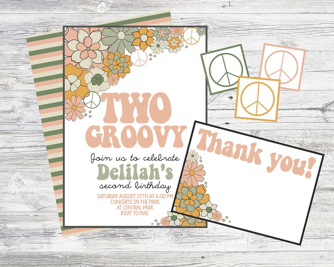 Two Groovy Printable Party Invitation. Flower Power, Hippy, 70's ...
