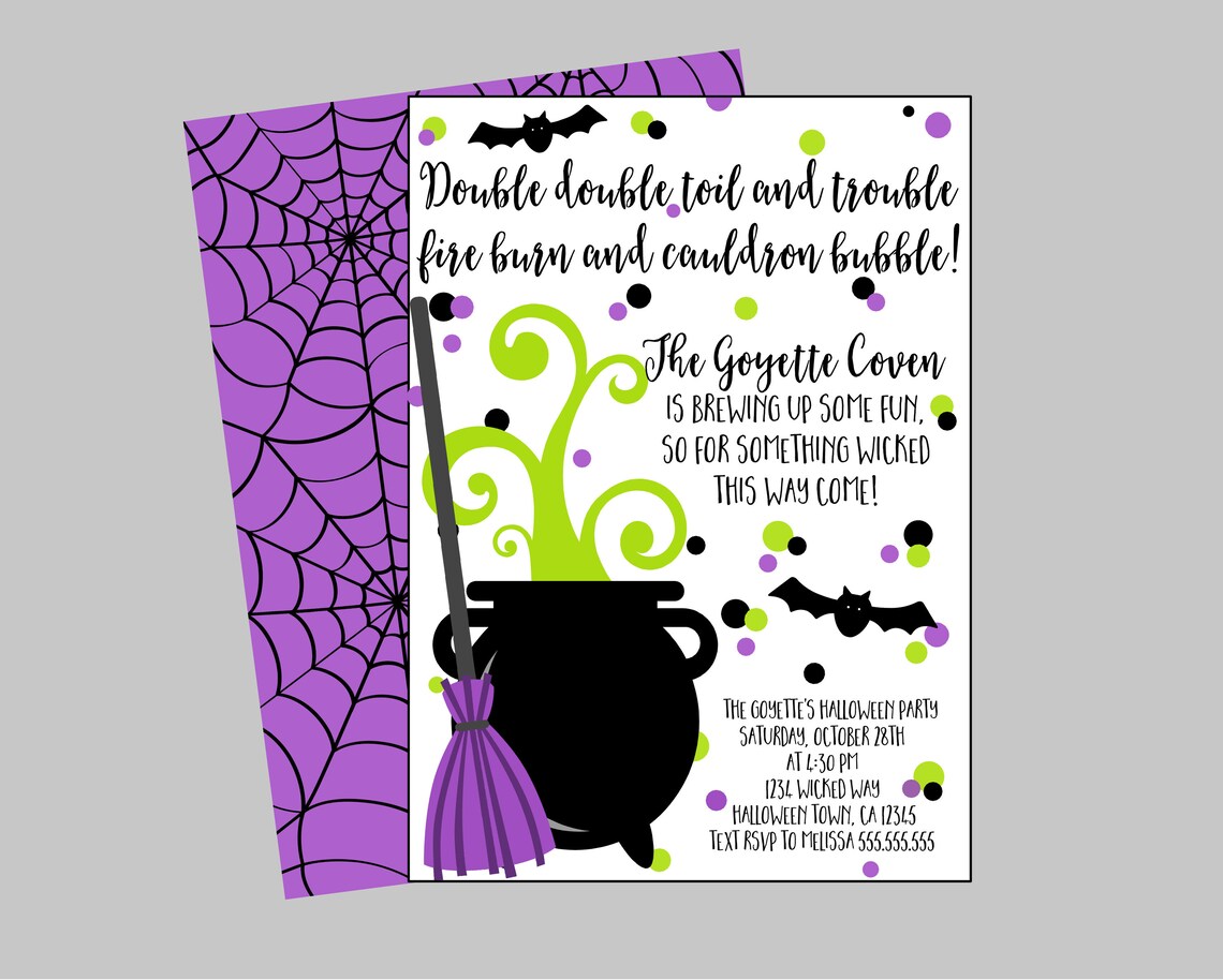 Witch Halloween Party Invitation. Double Double Toil & - Etsy