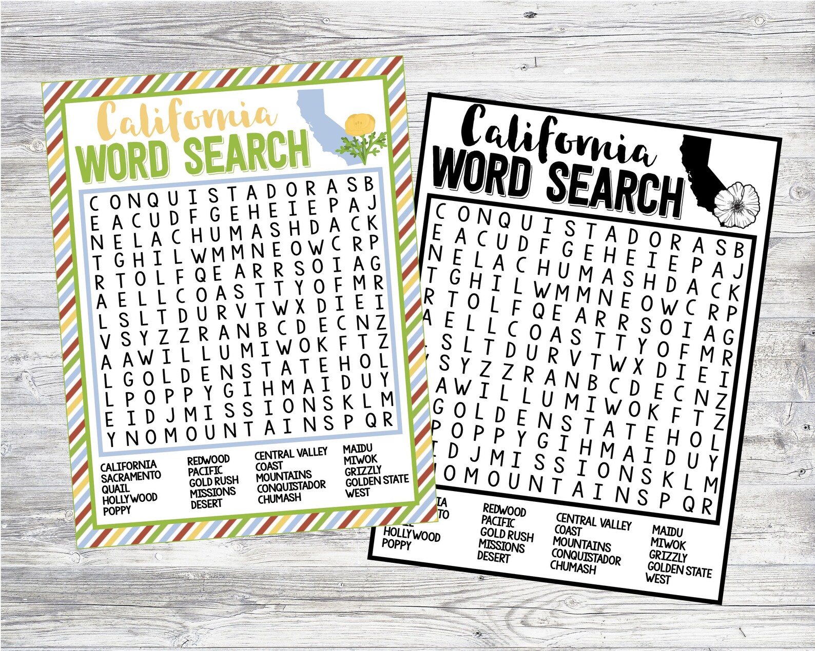 Printable California State History & Symbols Word Search. - Etsy