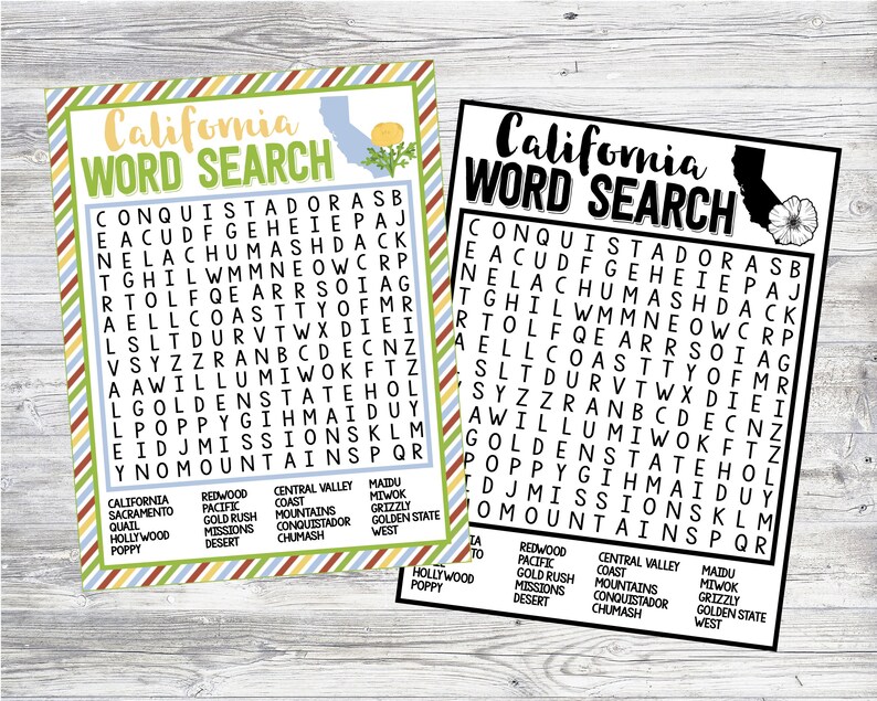Printable California State History & Symbols Word Search. - Etsy