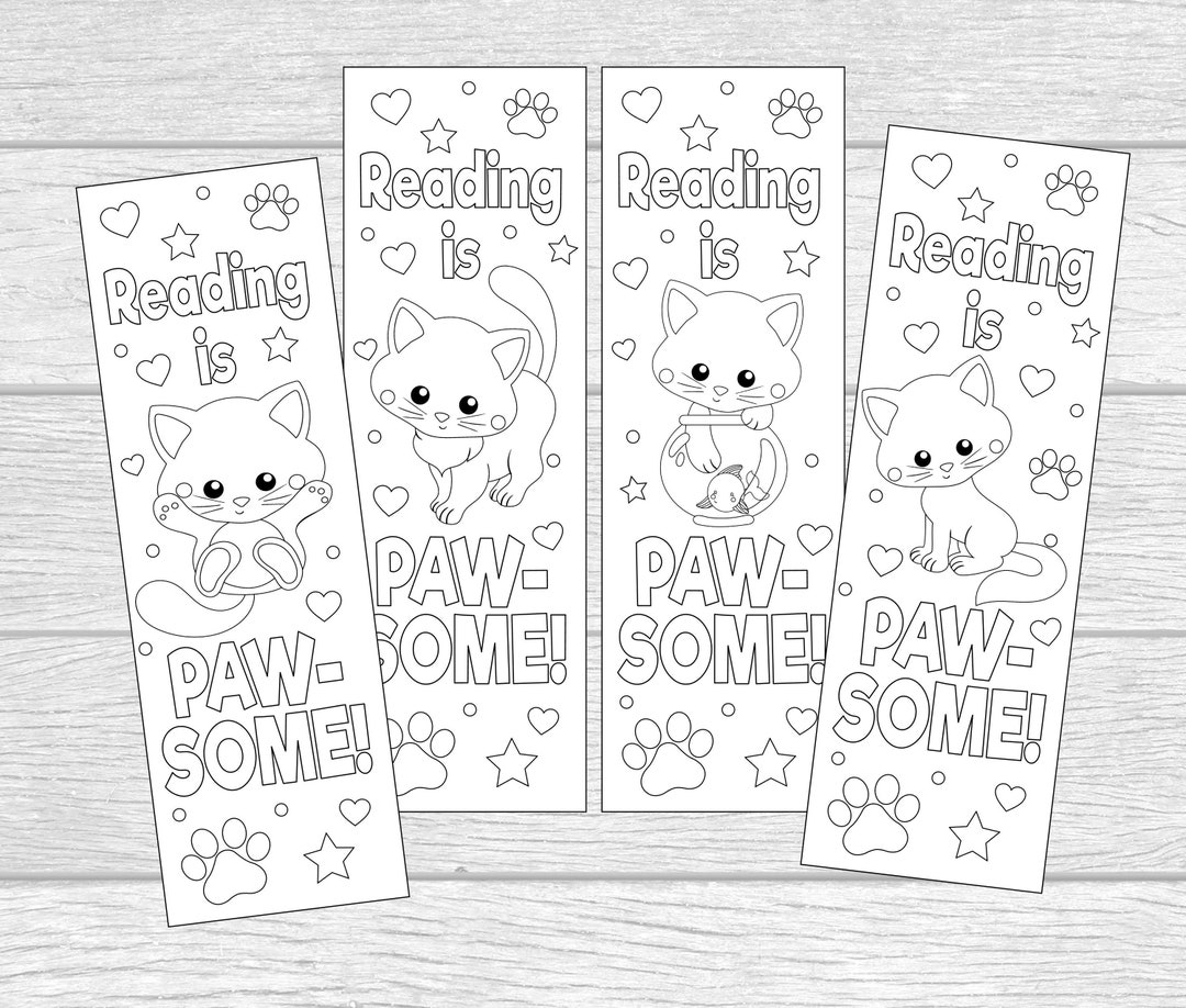 Printable Color Your Own Kitty Bookmarks. Reading is Paw-some! Instant ...