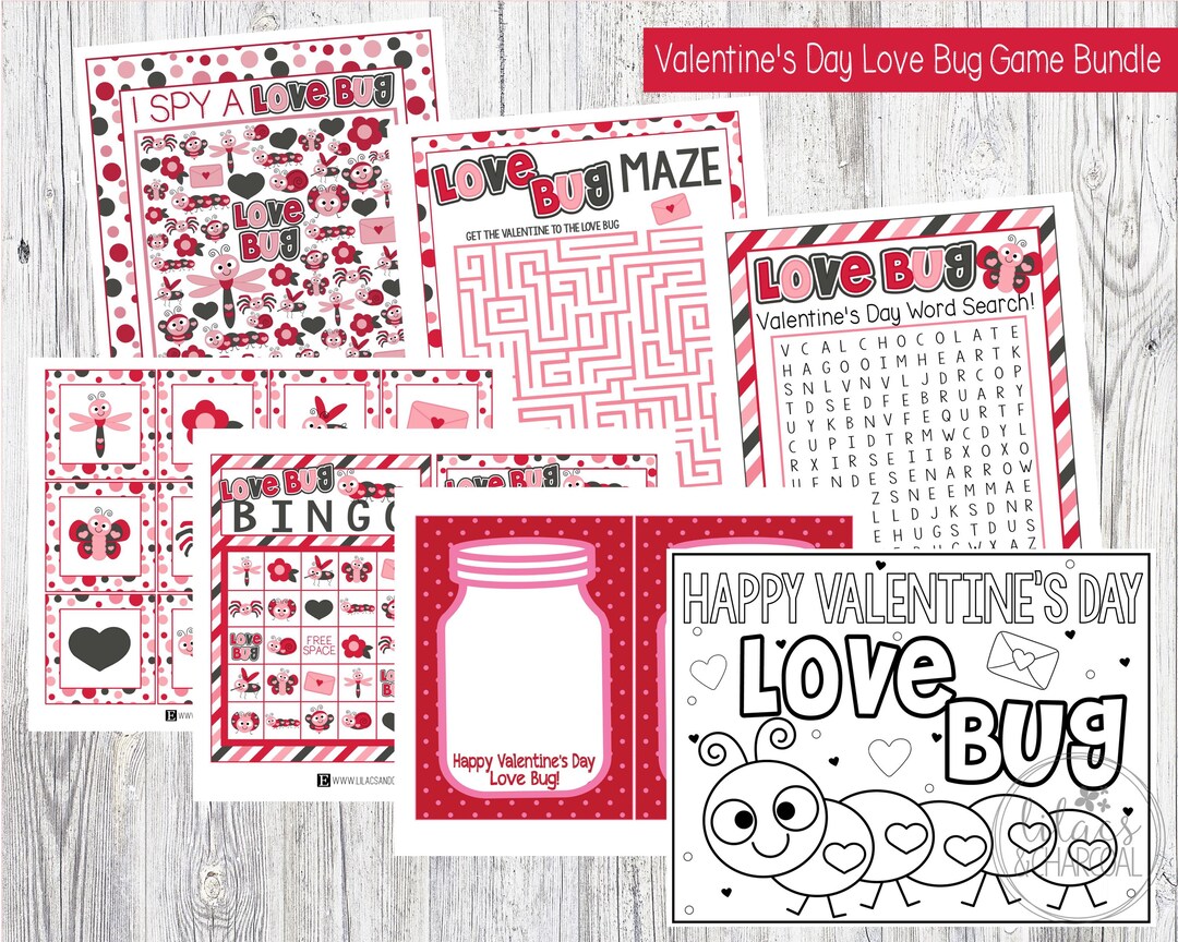 Printable Valentine's Day Love Bug Party Game Bundle: Bingo, Maze, I ...