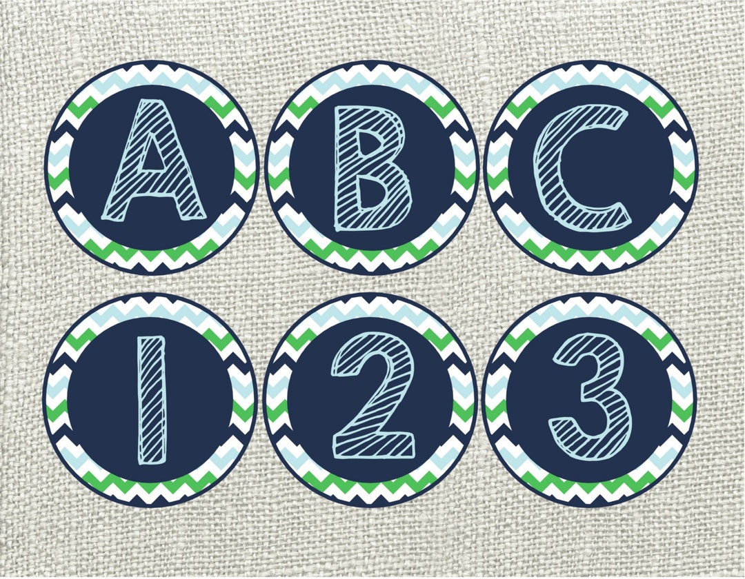 Blue & Green Chevron Printable Banner. Full Alphabet for Birthdays ...