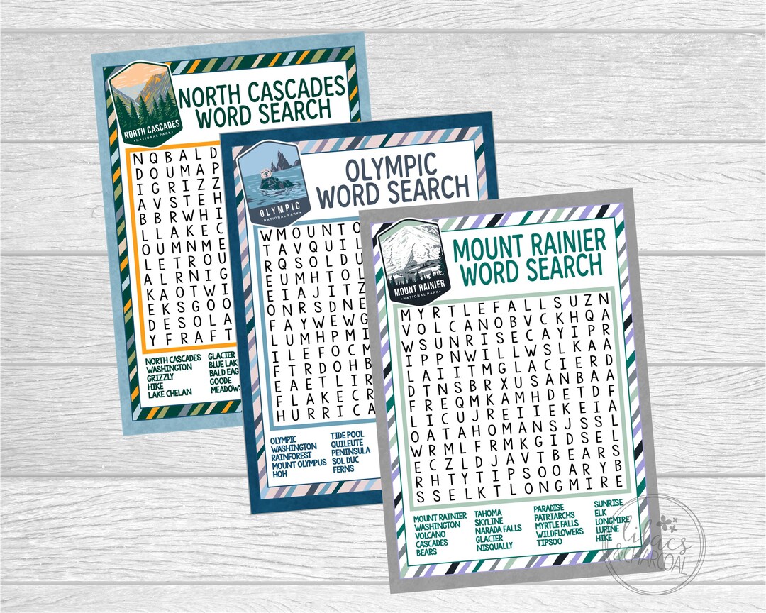 Printable Washington National Parks Word Search Bundle. Mt Rainier ...