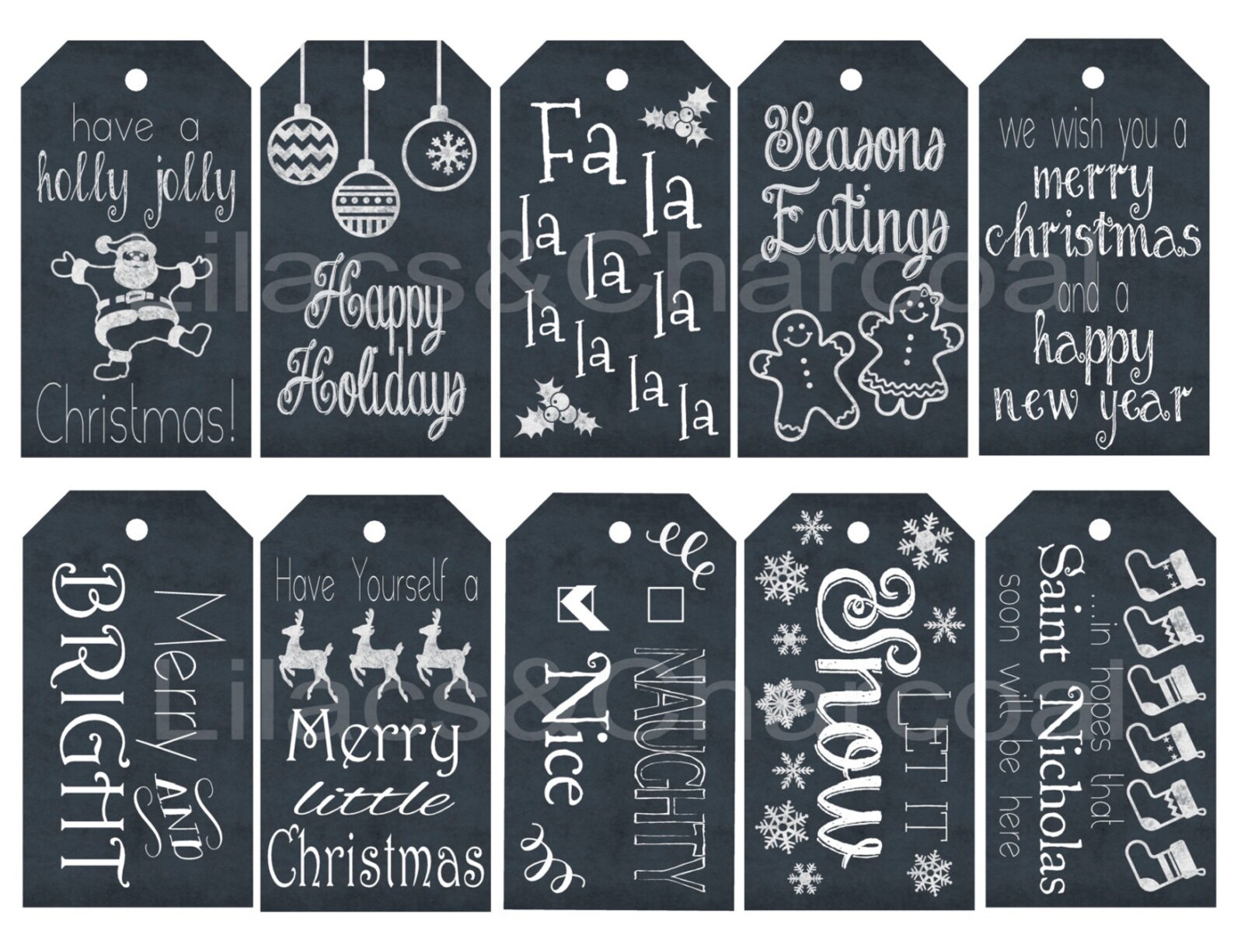 Christmas Chalkboard Gift Tag Set 10 Hang Tags Instant - Etsy