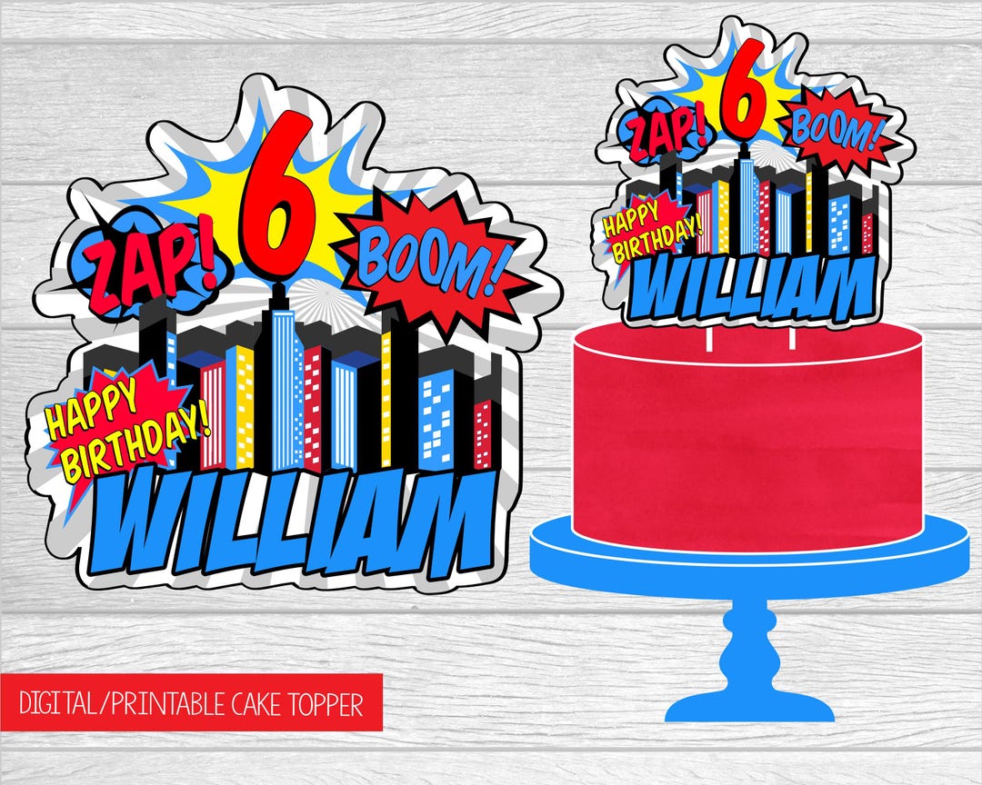 Printable Superhero Party Cake Topper. Personalized Cake Topper for ...