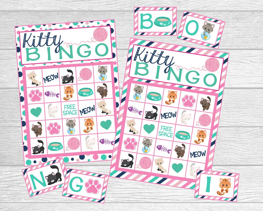 Printable Kitty Bingo Game Set! 12 Card Bingo Set. Instant Digital ...