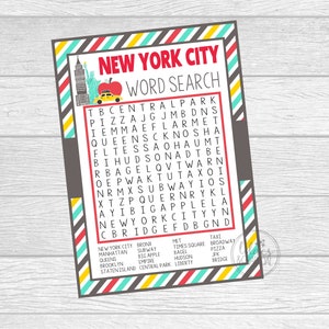 Printable New York City Word Search. Word Search for NYC New York Party ...