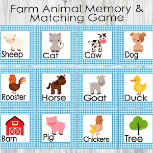 Blue Farm Animal Matching and Memory Game. Printable Game for - Etsy