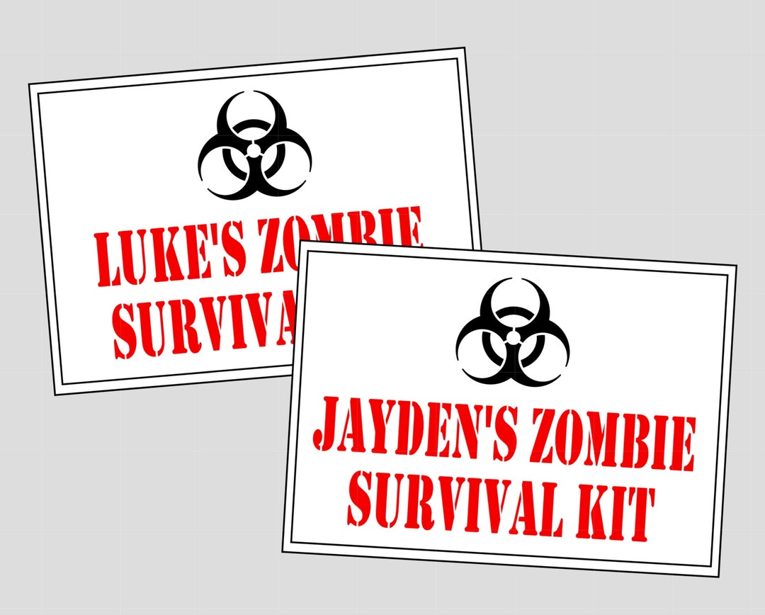 Personalized Zombie Survival Kit Favor Tags. up to 12 Names for Zombie ...
