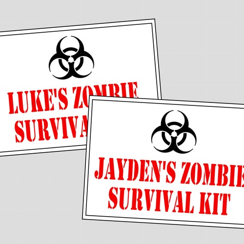 Personalized Zombie Survival Kit Favor Tags. up to 12 Names | Etsy