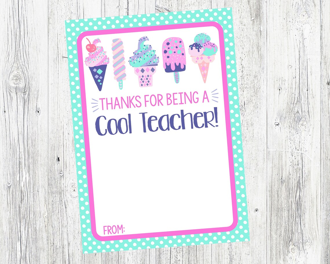 Thanks for Being a Cool Teacher! Ice Cream Gift Card Holder Cards for ...