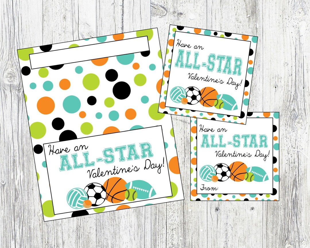 Printable All-star Sports Valentine's Day Tags & Bag Toppers (digital ...