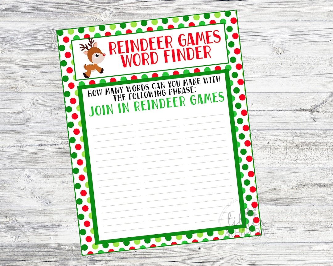 Printable Reindeer Games Word Finder Game for Holiday Party. Instant ...