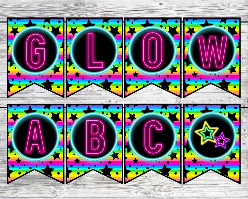 Printable Neon Glow Party Banner. Let's Glow Crazy Banner With Alphabet ...