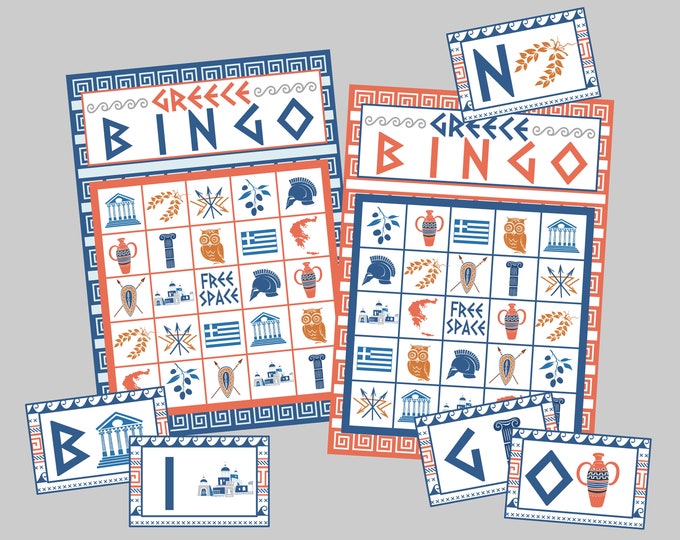 90 Greece Bingo Cards Printable Game, Greece Travel Bingo Boards Game ...