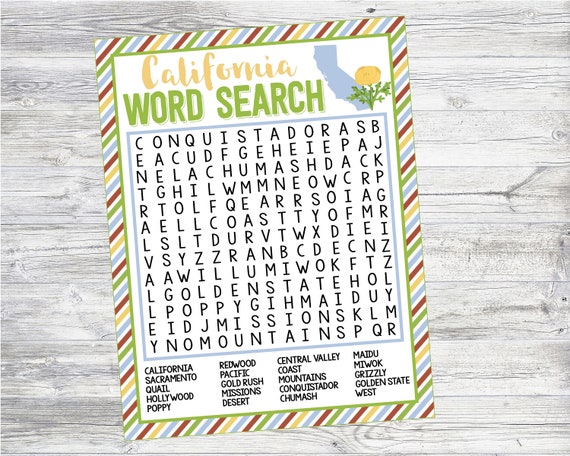 Printable California State History & Symbols Word Search. - Etsy