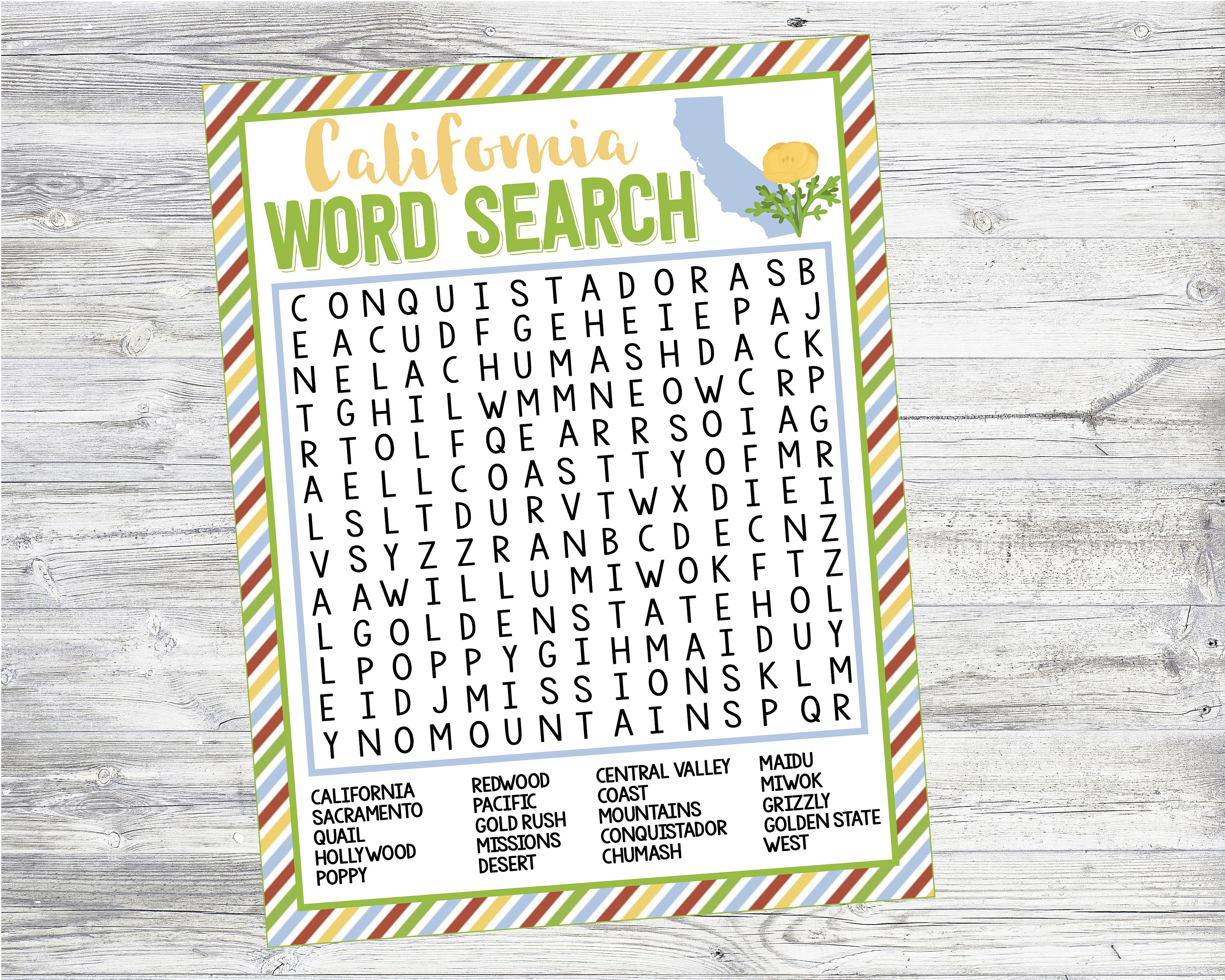 Printable California State History & Symbols Word Search. California ...