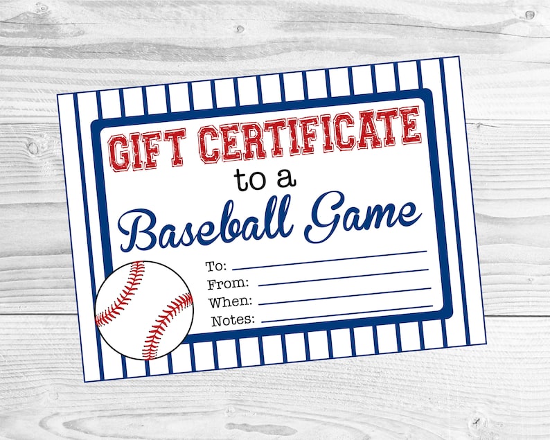 Printable Gift Certificate for a Baseball Game. Instant Digital ...