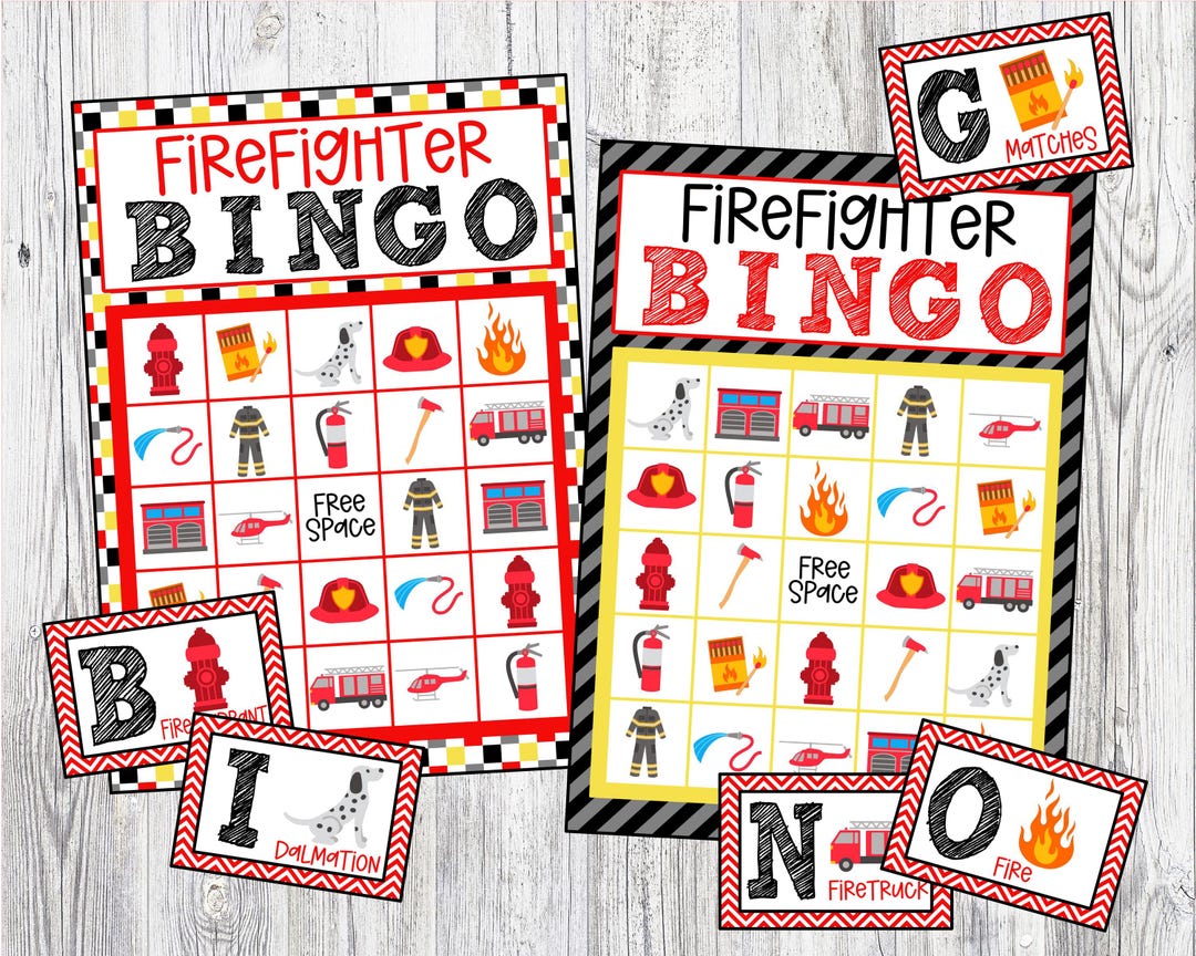 Printable Firefighter Bingo Game. 12 Card Bingo Set. Instant Digital ...