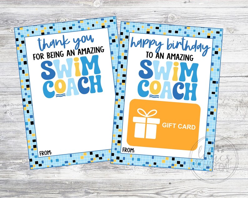 Printable Swim Coach Birthday and Thank You Gift Card Holders. Instant ...