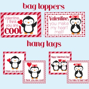 Penguin Valentine's Day Cards, Bag Toppers, and Hang Tags. Instant ...