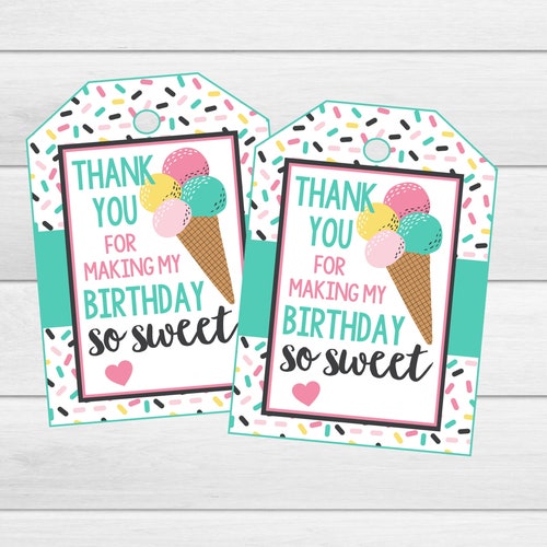 Ice Cream Party Gift Tags Instant Download Thanks for - Etsy