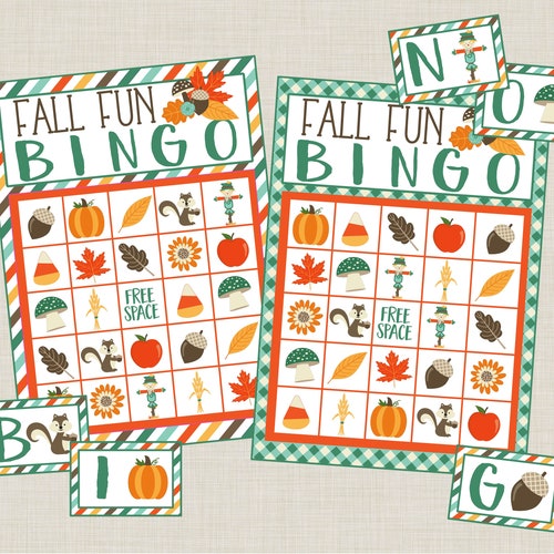 Printable Fall Fun Bingo Game Set 12 Card Bingo Set. for - Etsy