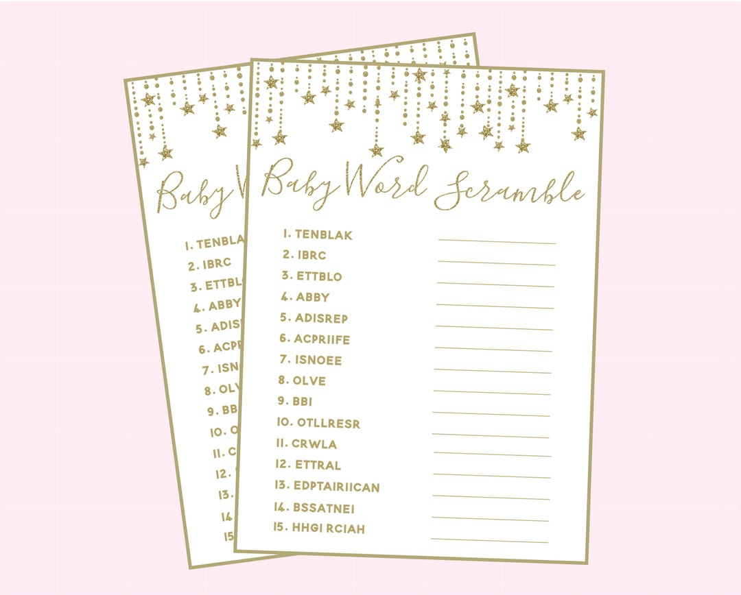 Gold Twinkle Baby Word Scramble Baby Shower Game. - Etsy