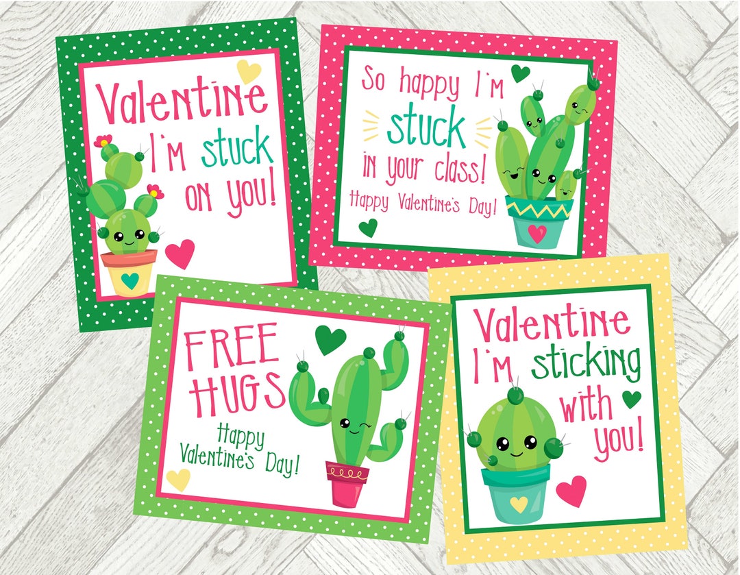 Cactus Valentine Cards & Bag Toppers. Stuck on You, Free Hugs, Sticking ...