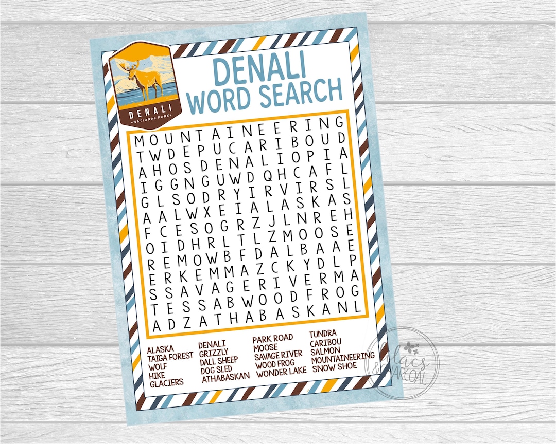Printable Denali NP Word Search. Word Search for National Parks, Travel ...