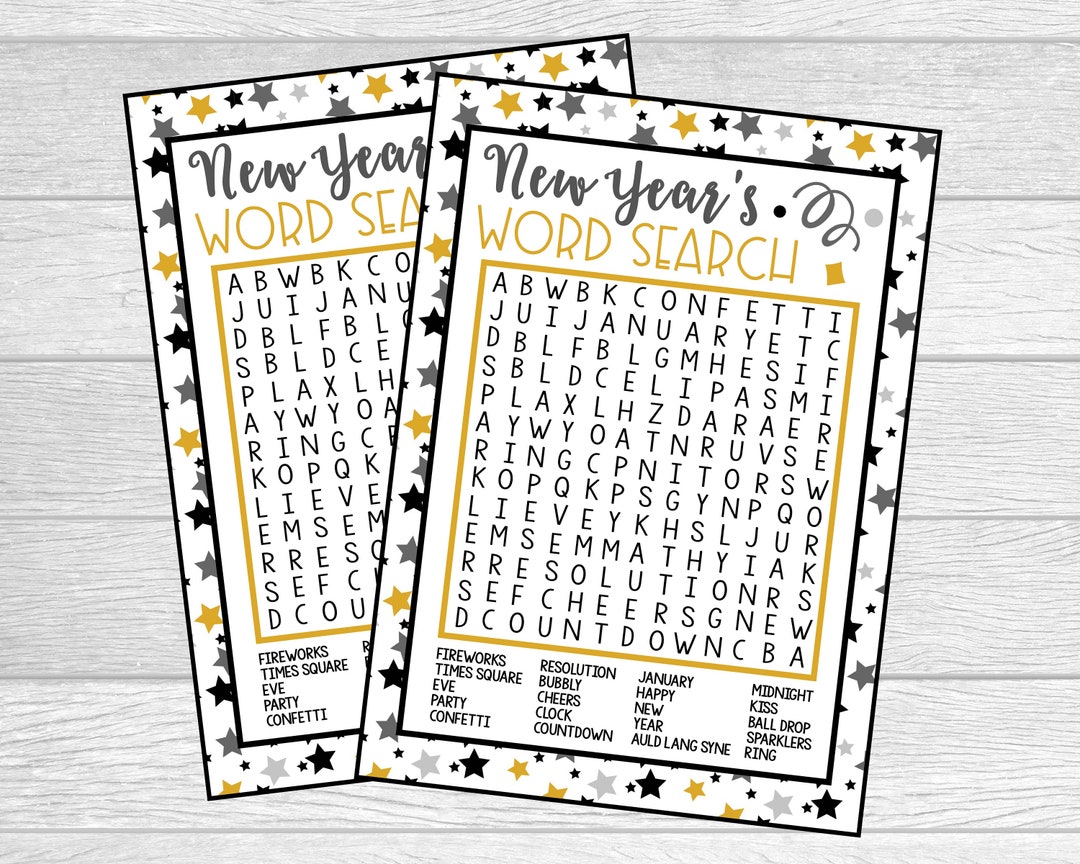 Printable New Year's Eve Word Search Game. Printable New Year Word ...