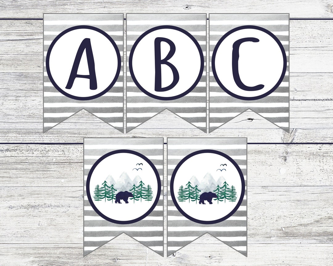 Printable Mountain Adventure Bear Banner for Birthday, Baby Shower or ...