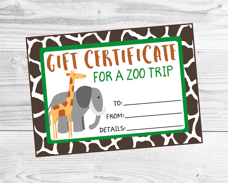 Printable Gift Certificate for a Zoo Trip or Zoo Membership. | Etsy