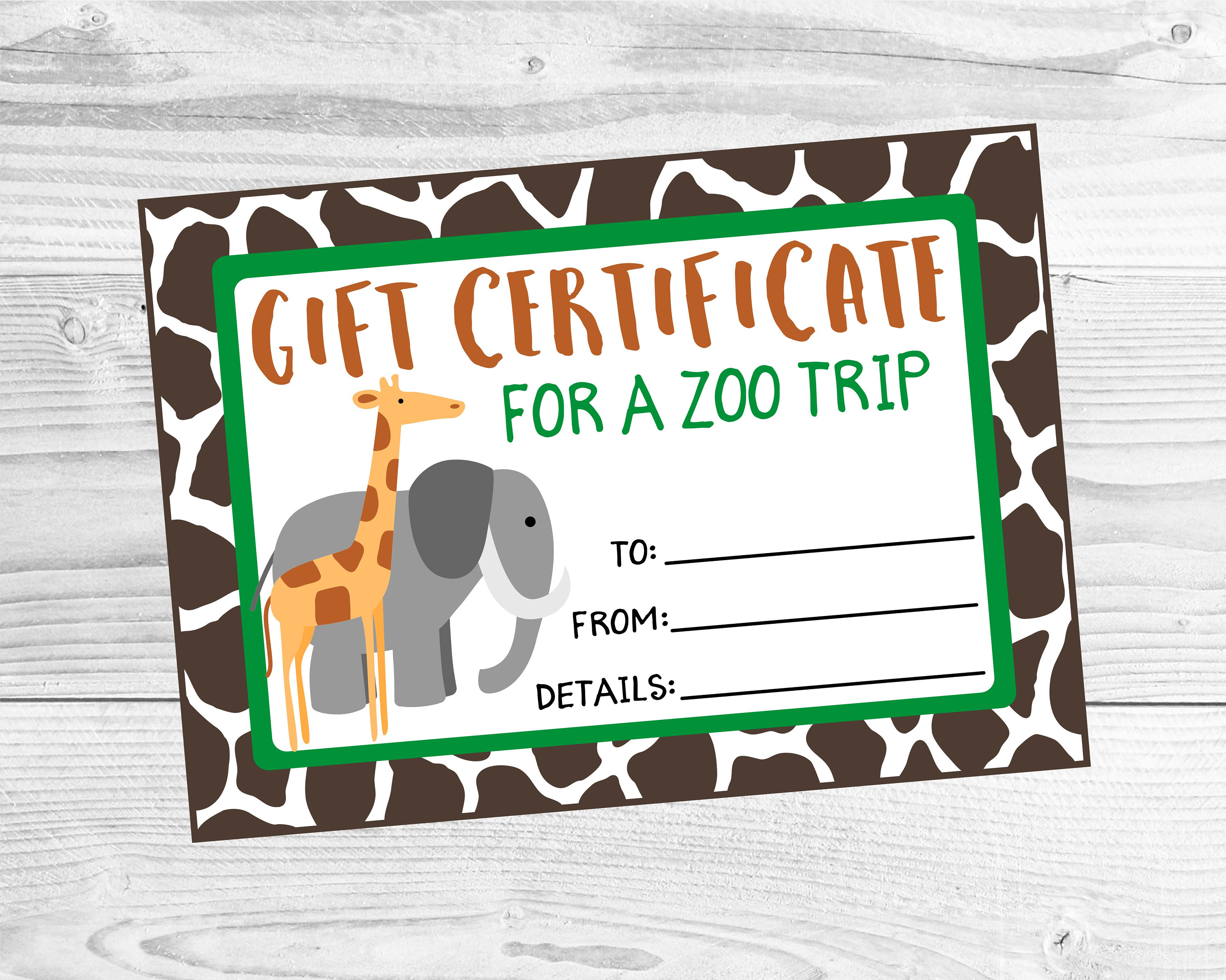 Printable Gift Certificate for a Zoo Trip or Zoo Membership. - Etsy ...