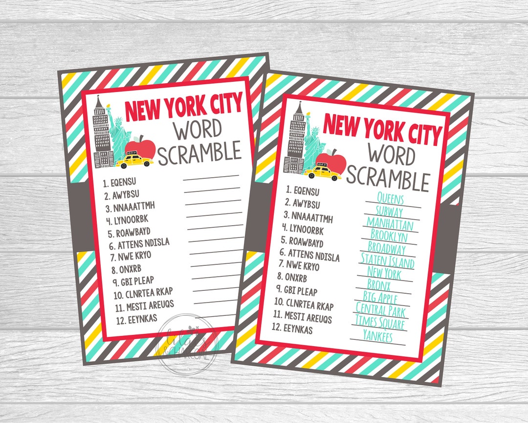 New York City Word Scramble. Printable Instant Digital Download ...